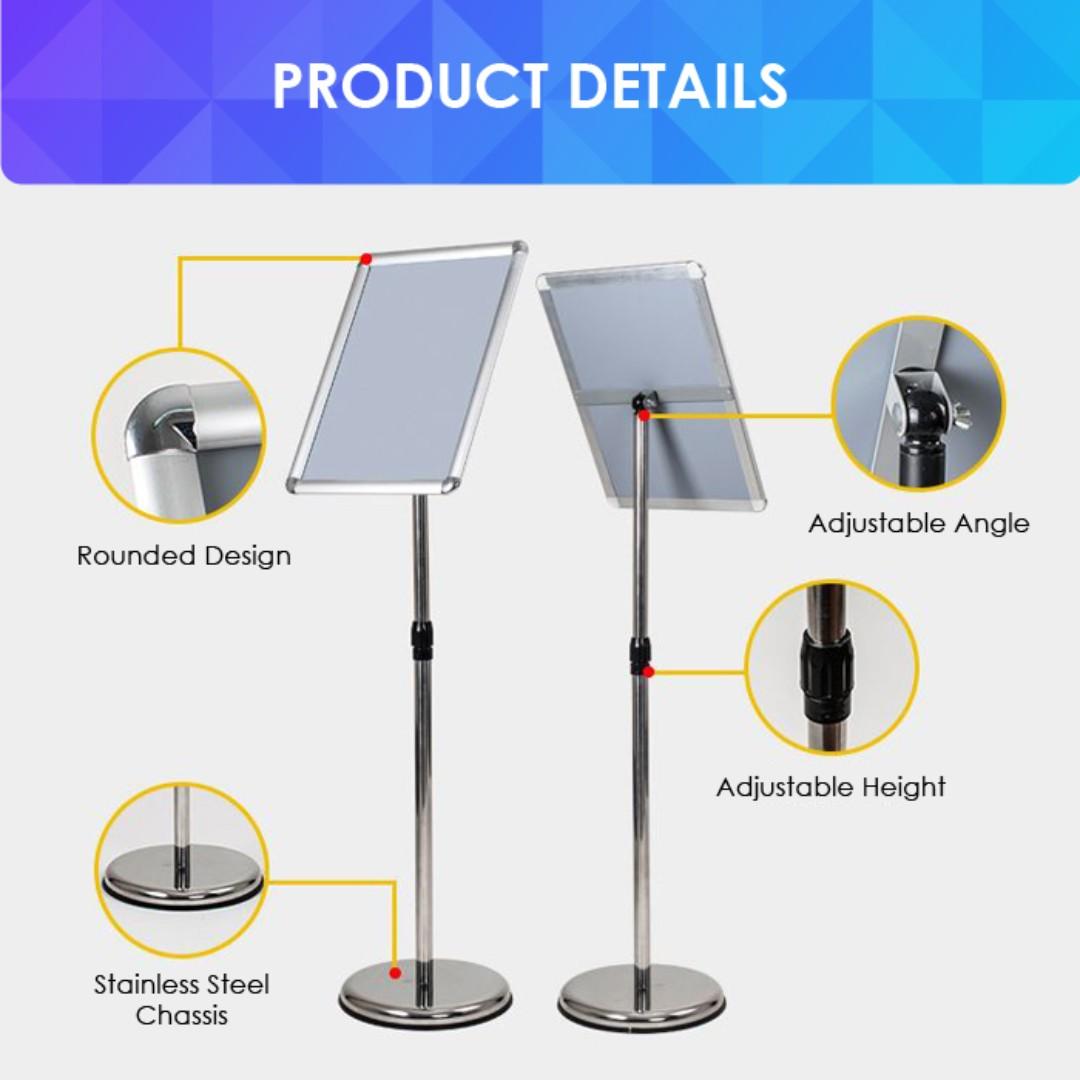 A3 Display Stand Adjustable Height Round Corner Easy Snap Frame Poster ...