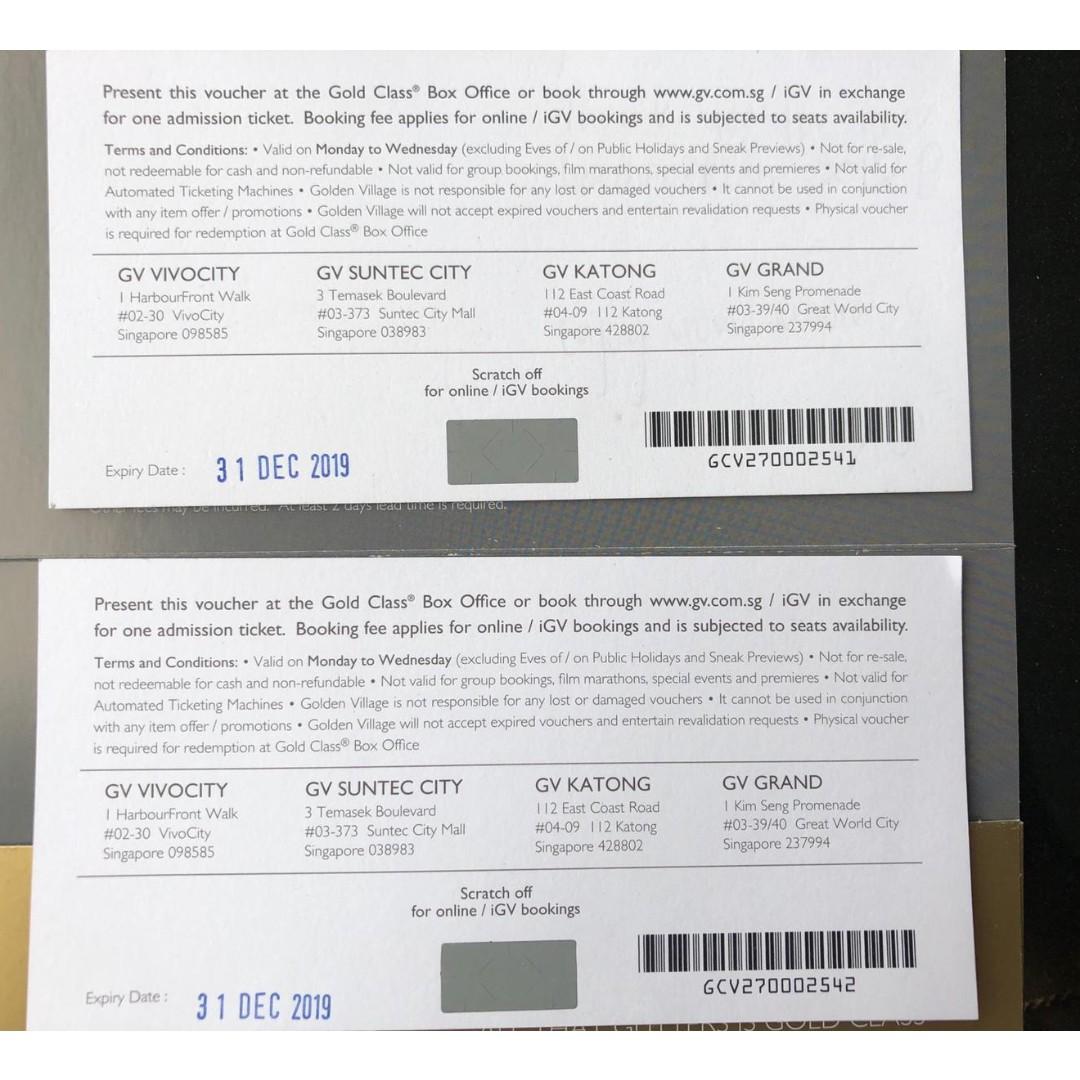 Gold class GV tickets $50 per pair (mon to wed), Tickets & Vouchers ...