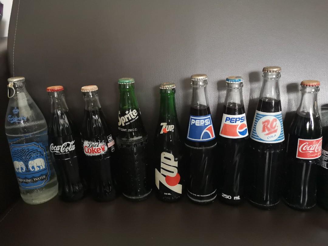 Coca Cola, RC Cola, Pepsi Cola, Sprite, 7 Up, Carlsberg vintage bottles ...