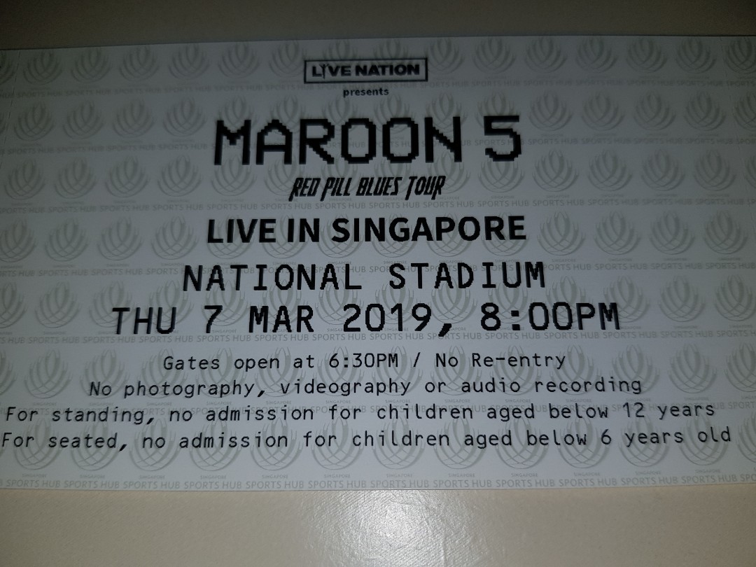 Standing Pen A Tickets for Maroon 5 Live at National Stadium, Tickets ...