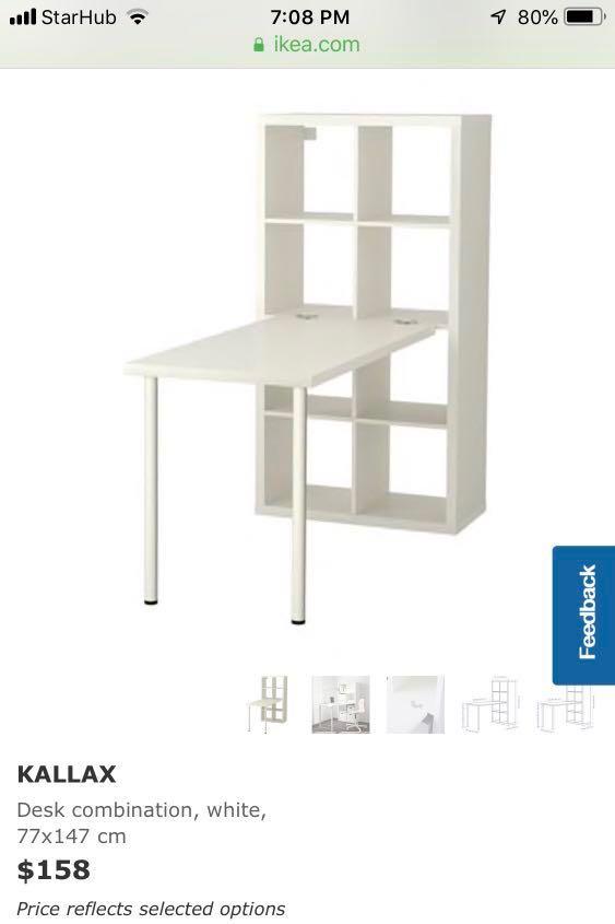 IKEA Kallax Study Table and Shelf Combi, Furniture & Home Living ...