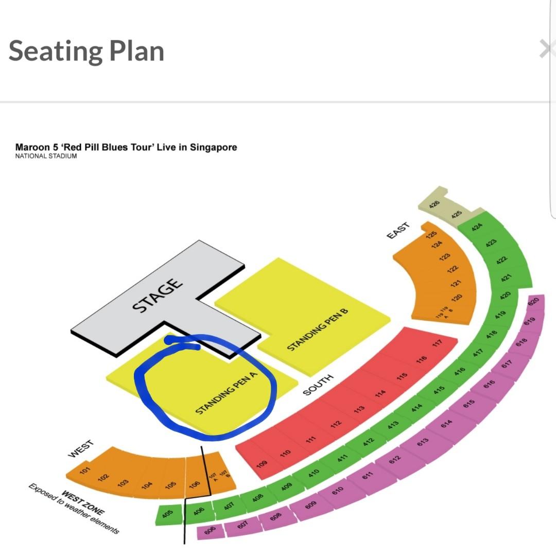Standing Pen A Tickets for Maroon 5 Live at National Stadium, Tickets ...