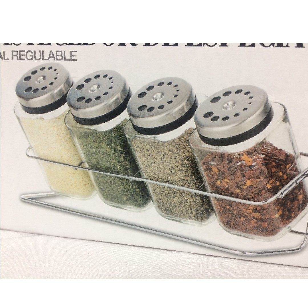 4 PC Spice Dispenser Jar And Rack Set, Furniture & Home Living ...