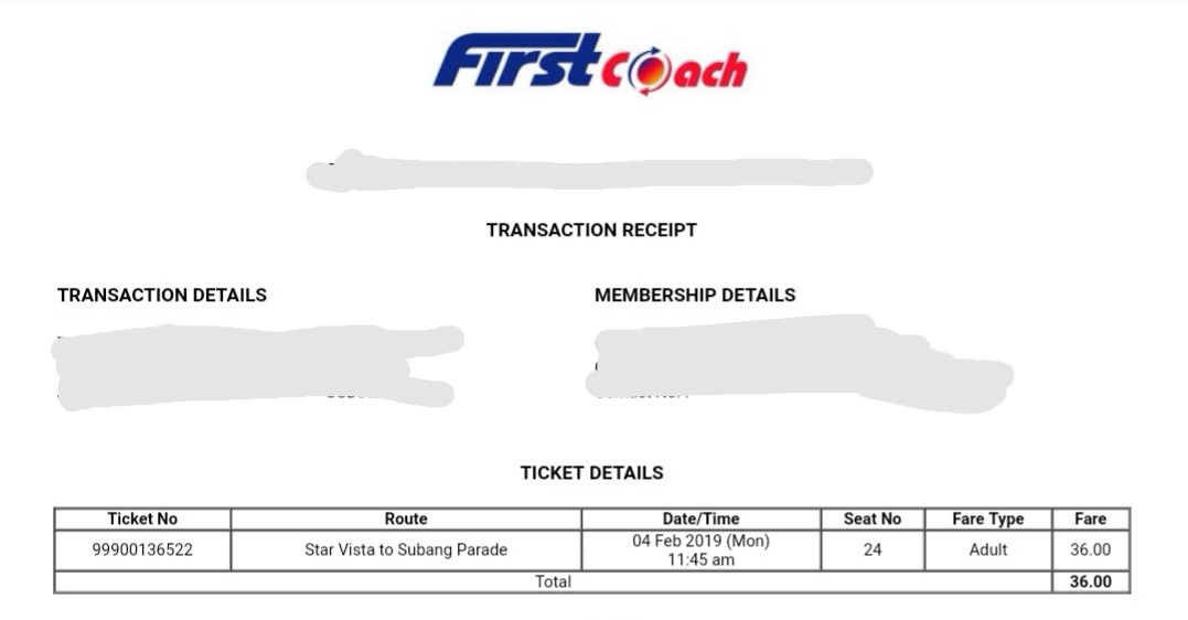 Firstcoach Bus Star Vista to Subang Parade 4th February, Tickets ...
