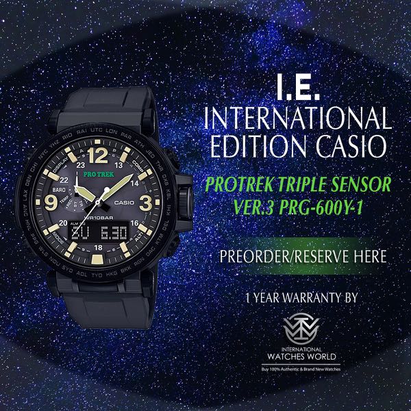 CASIO INTERNATIONAL EDITION PROTREK BLACK PRG-600Y-1 TRIPLE SENSOR VER ...
