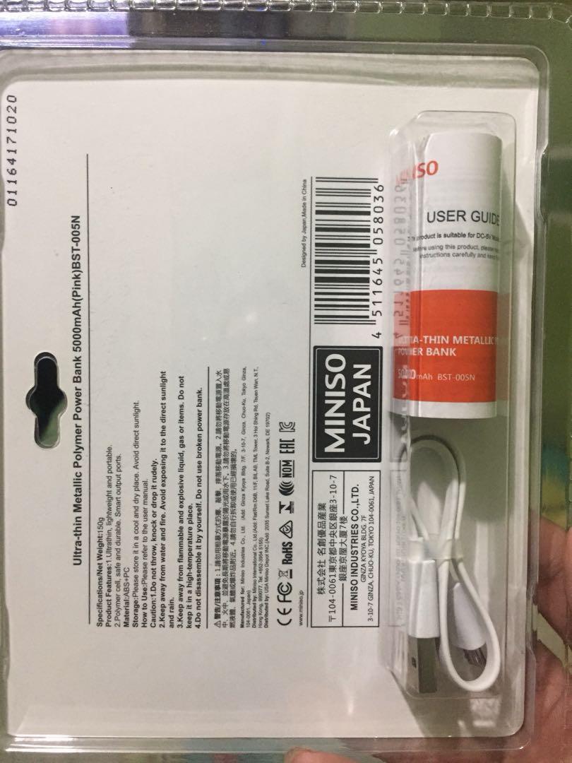 Miniso Power Bank 5000 MAH, Mobile Phones & Gadgets, Mobile & Gadget ...