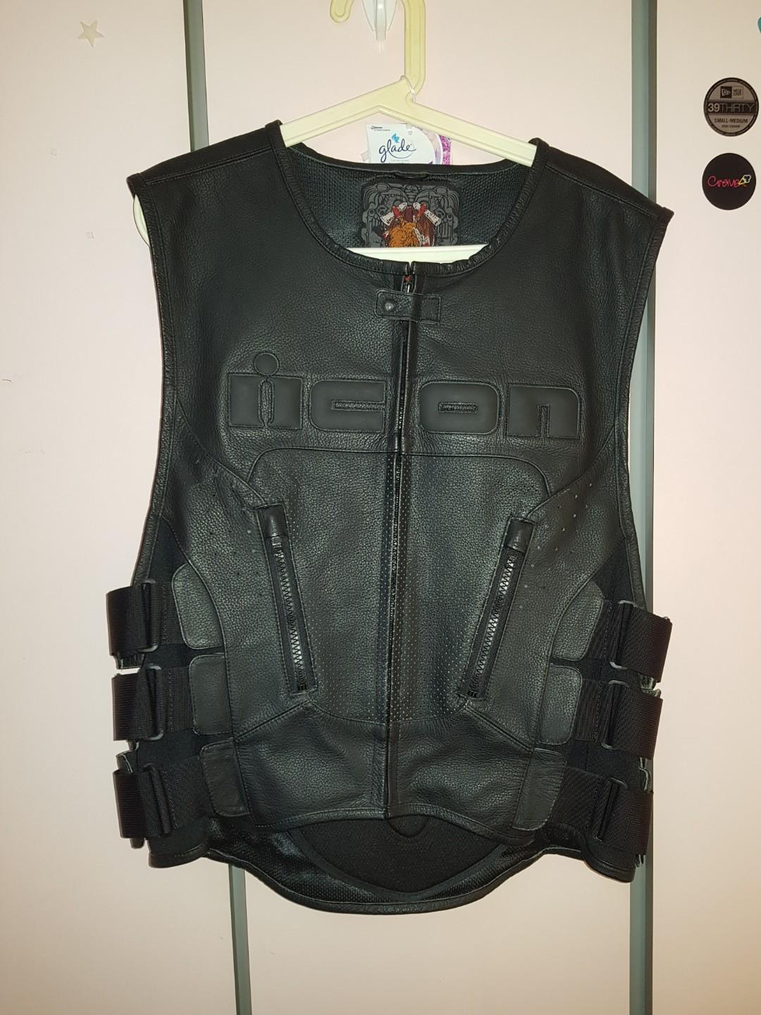 *Rare* New ICON Chieftain Leather Vest, Men's Fashion, Coats, Jackets ...