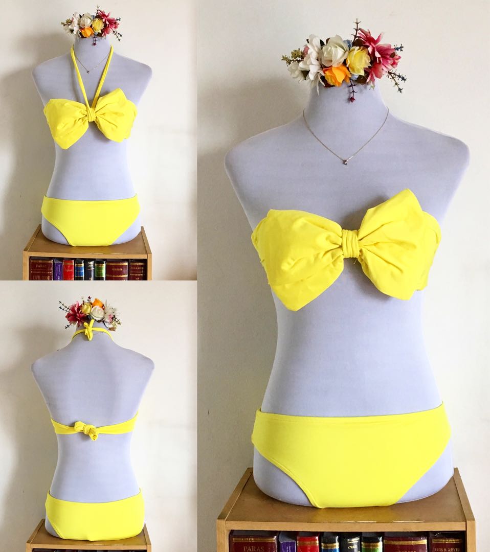 VINTAGE YELLOW RIBBON SWIMSUIT BIKINI SWIMWEAR 2 PC TWO PIECE MONOKINI ...
