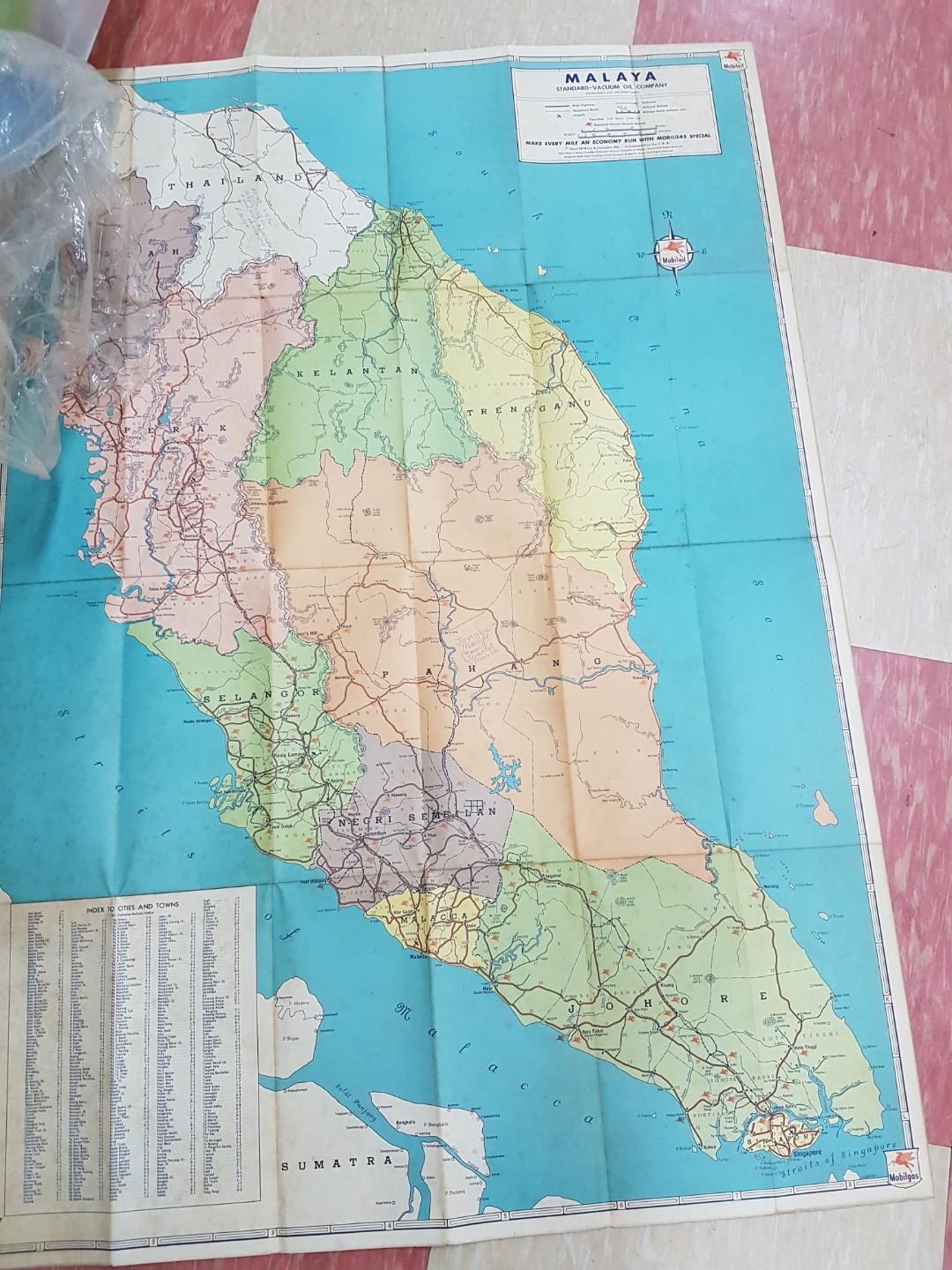 1960s Road map of Malaya Mobilgas, Hobbies & Toys, Memorabilia ...