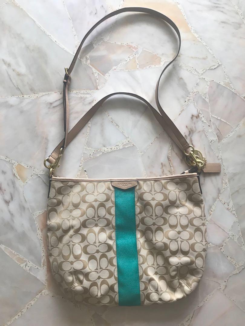 Coach Signature Hobo Convertible Shoulder Crossbody Bag in Khaki ...