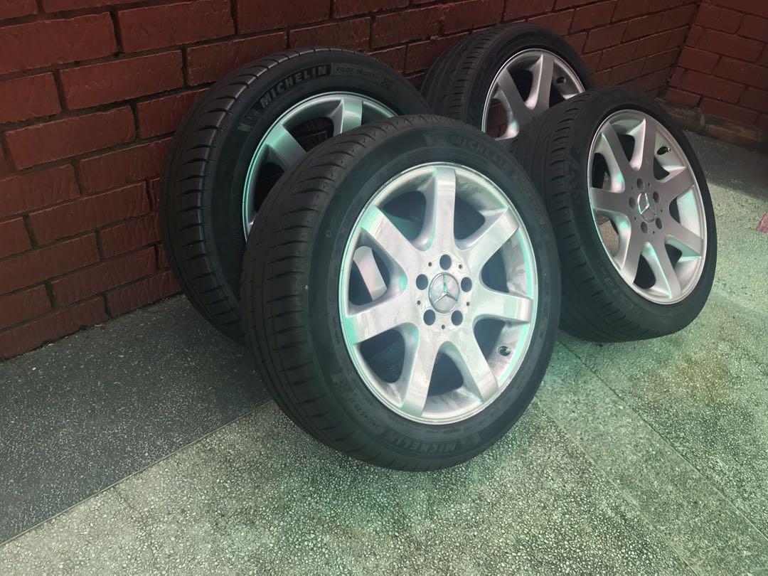 Mercedes rims 17” including tyres with decent meat., Car Accessories, Tyres & Rims on Carousell