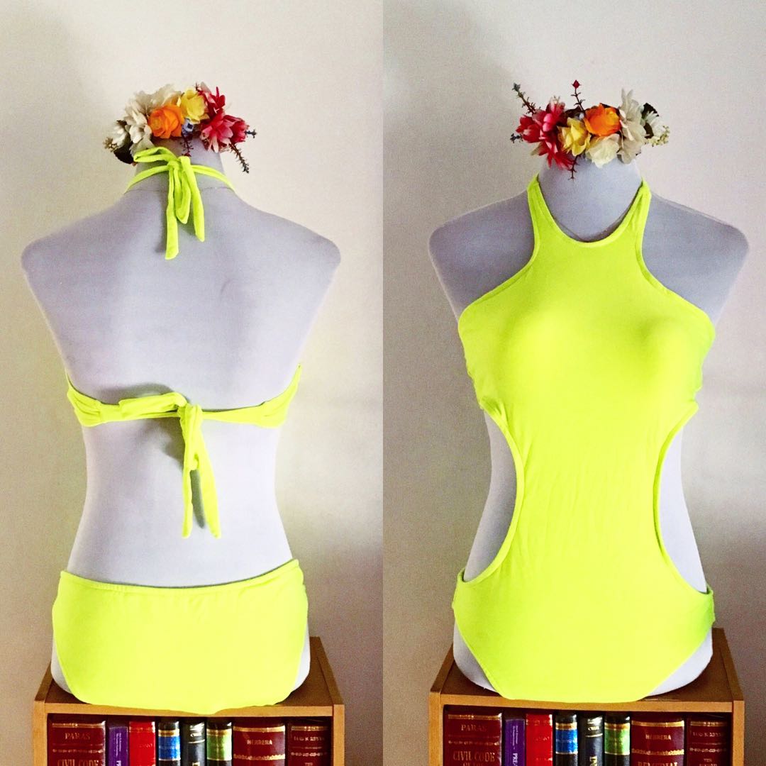 RETRO VINTAGE CLASSIC RACER FRONT NEON YELLOW BIKINI / MONOKINI ...