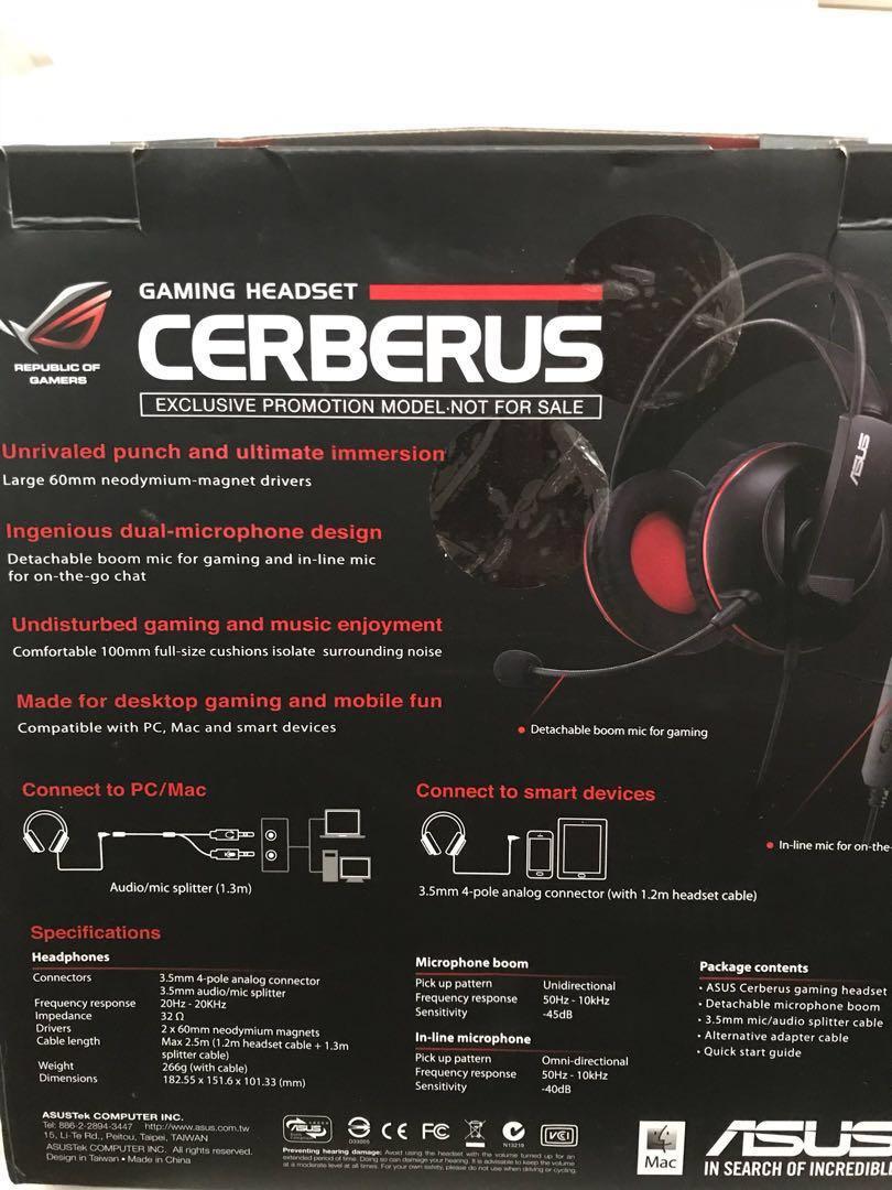 BNIB Asus ROG Cerberus gaming headset, Audio, Headphones & Headsets on ...