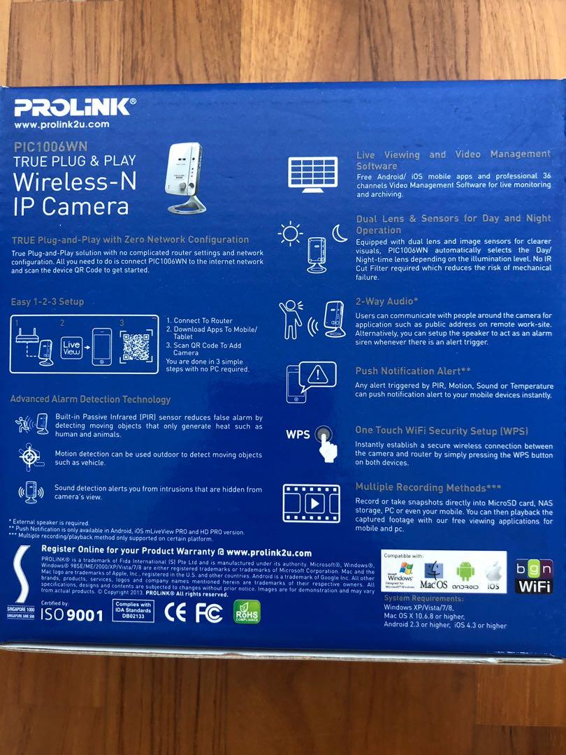 Prolink Wireless IP camera- brand new, Furniture & Home Living ...
