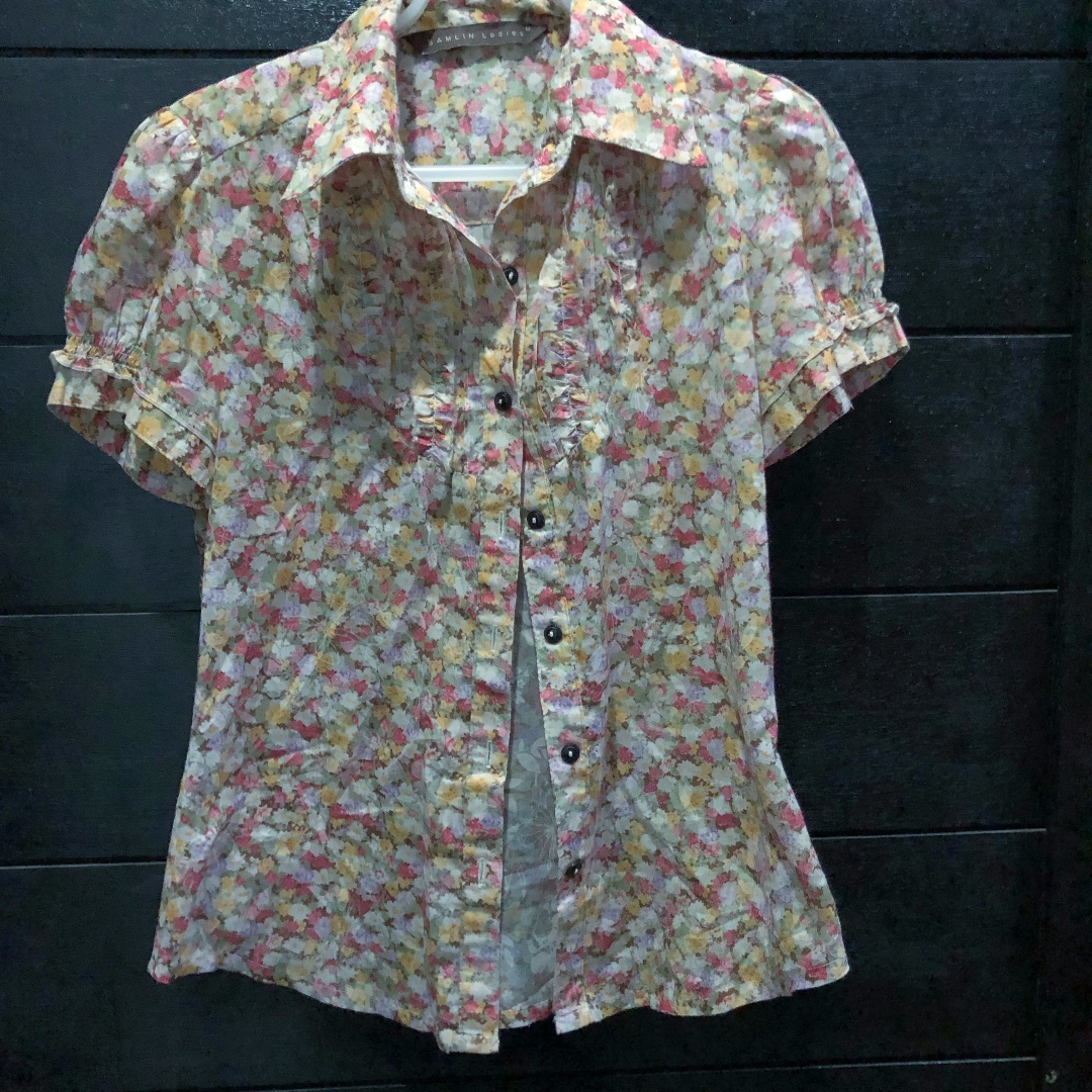 Samlin Ladies yellow floral collared blouse, Women's Fashion, Tops ...