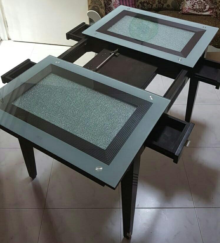 Tempered glass extendable dining table, Furniture & Home Living ...