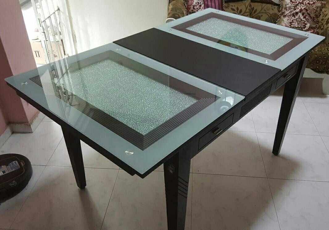 Tempered glass extendable dining table, Furniture & Home Living ...