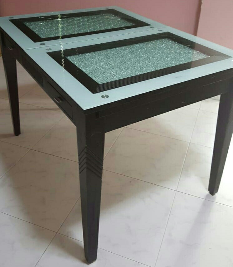 Tempered glass extendable dining table, Furniture & Home Living ...