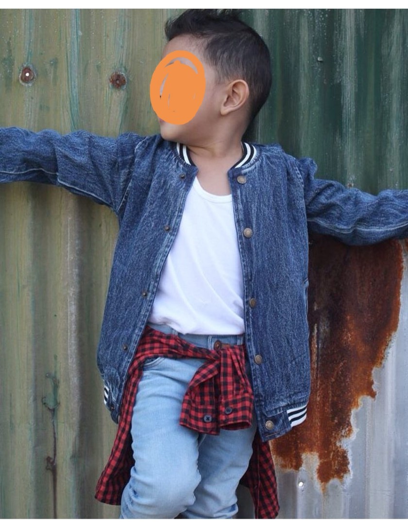 Dapper Kids Denim Varsity Jacket, Babies & Kids, Babies & Kids Fashion ...