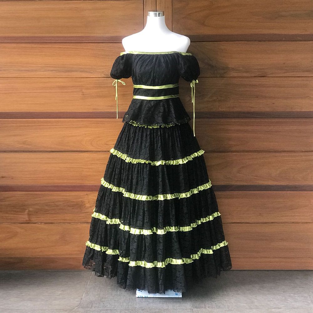 RENEE SALUD Black Lace Off Shoulder Tiered Ball Gown XS, Women's ...