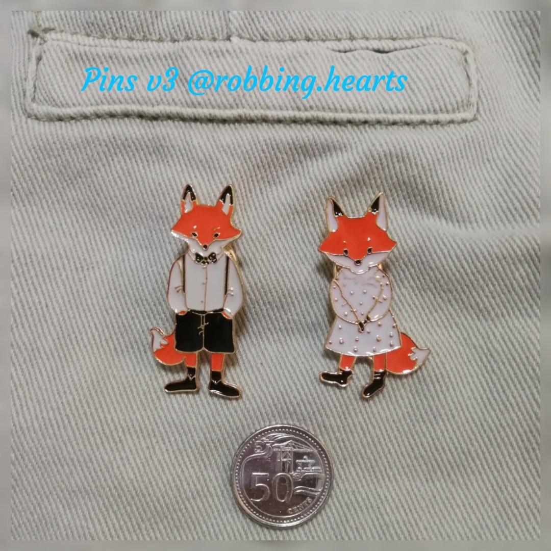 [In Stock] Mr Fox and Mrs Fox Enamel Pin, Women's Fashion, Jewelry ...
