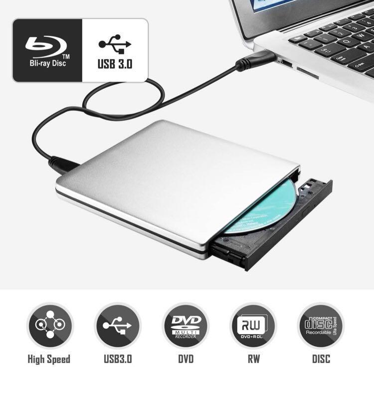 TOPELEK External Bluray Drive, USB 3.0 External Blu Ray Player Writer ...