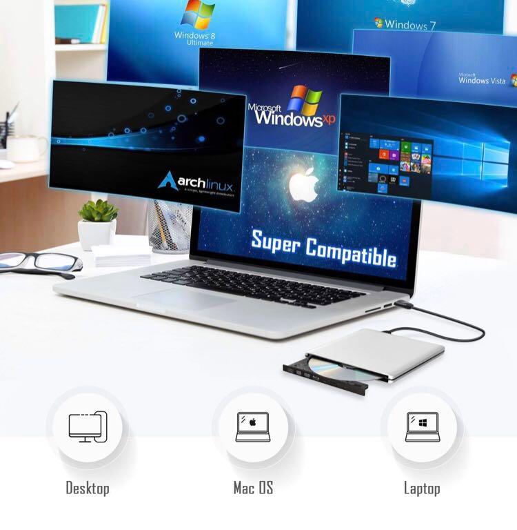 TOPELEK External Bluray Drive, USB 3.0 External Blu Ray Player Writer ...