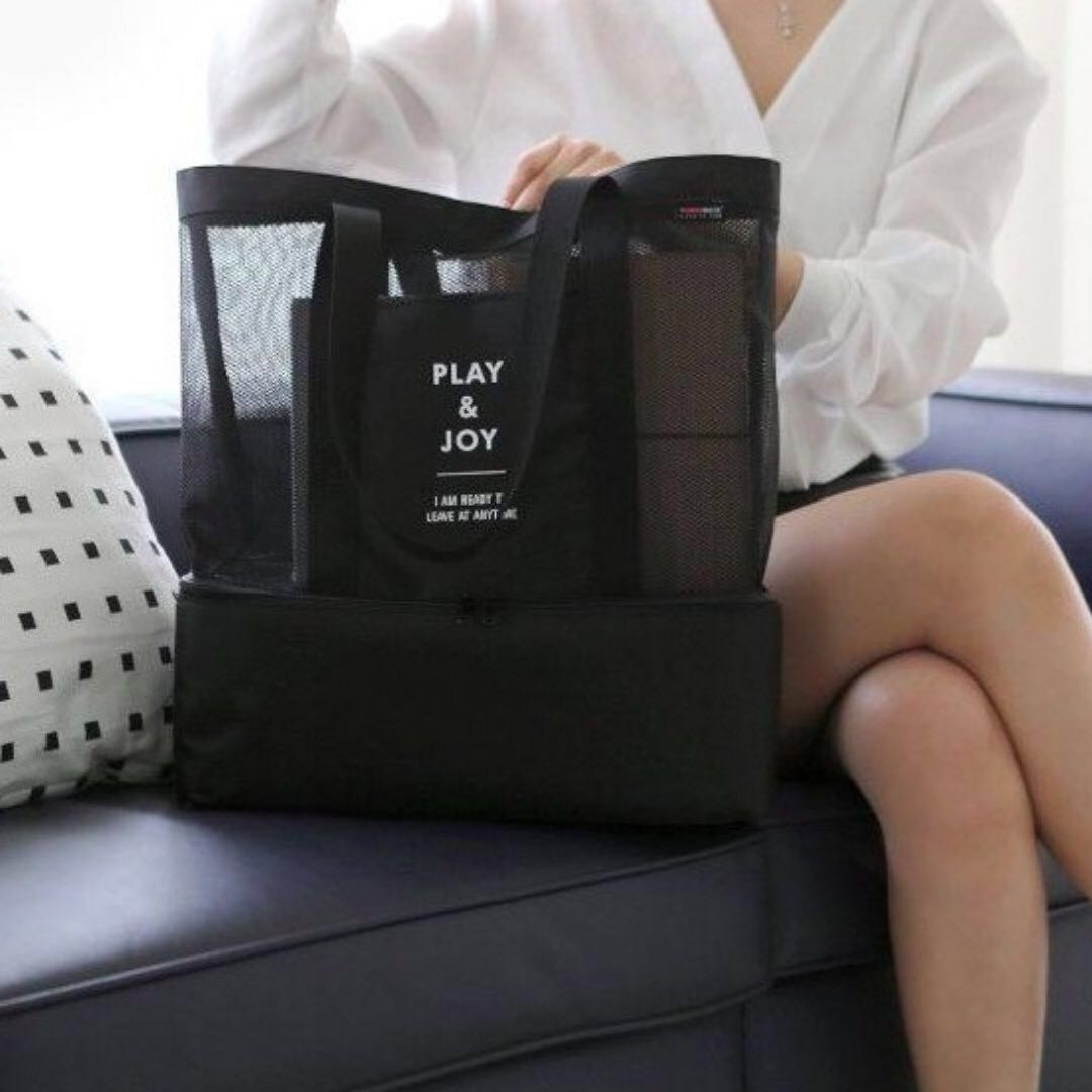 Mesh Multi Purpose Picnic Swimming Bag 2 Layer Travel Bag Cooler ...