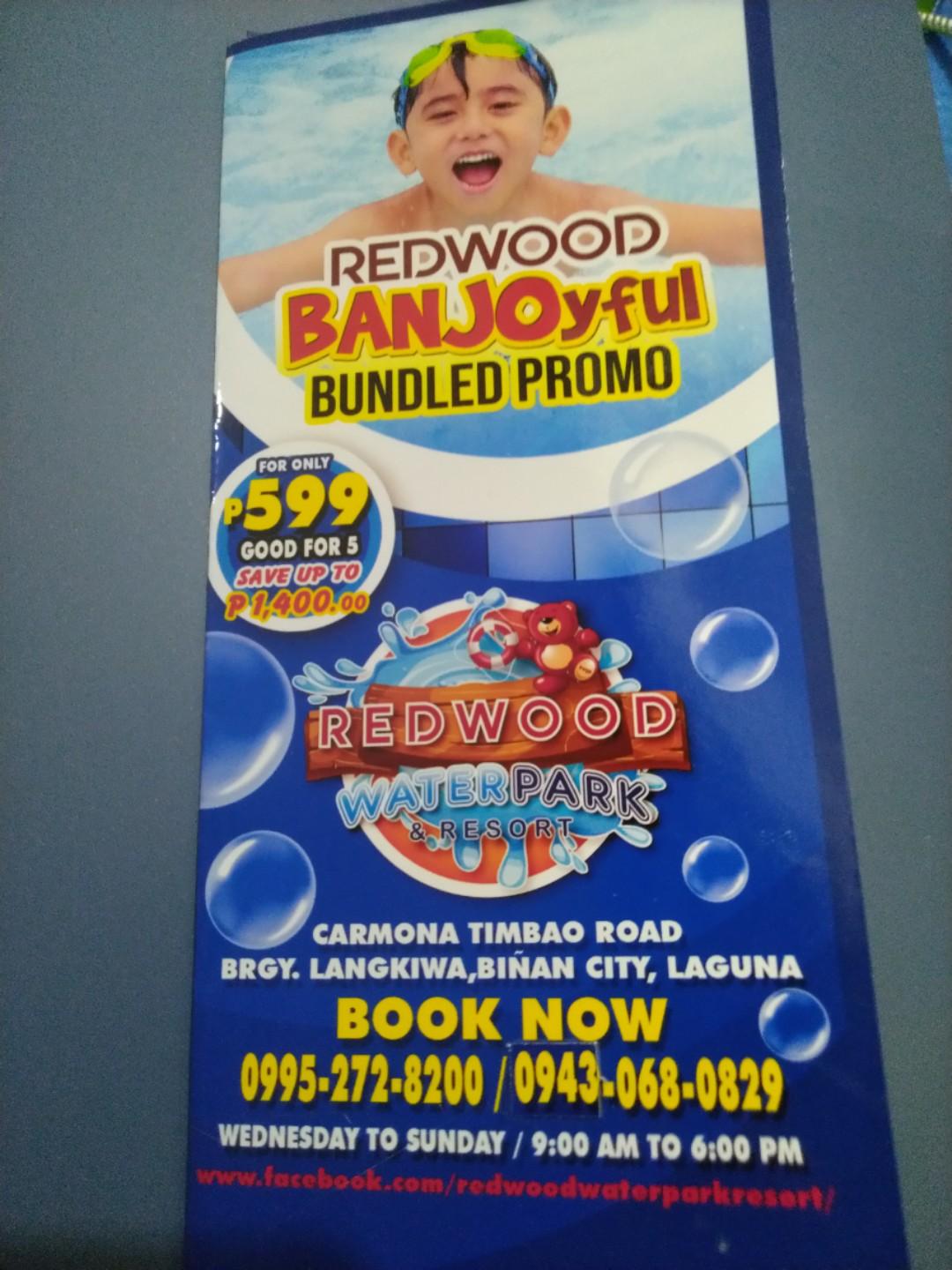 REDWOOD WATERPARK AND RESORT BANJOYFUL BUNDLED PROMO, Tickets ...
