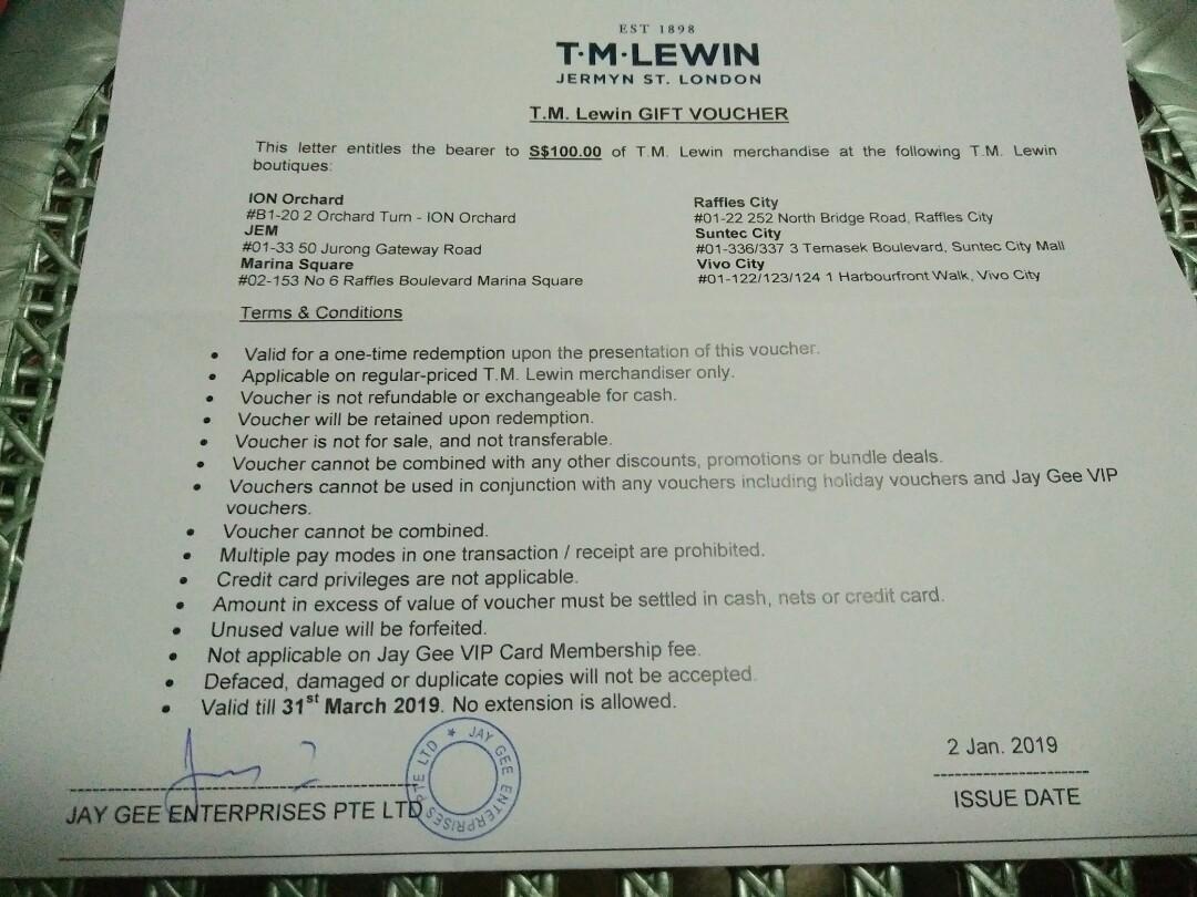 30% off T. M. Lewin $100 voucher, Men's Fashion, Tops & Sets, Formal ...