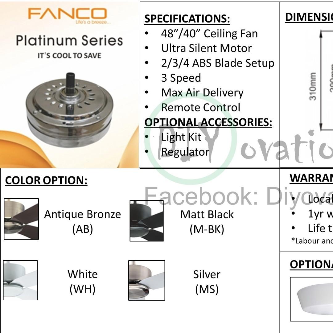 [Free Installation] Fanco Icon 48"/ 40" Ceiling Fan, Furniture & Home ...
