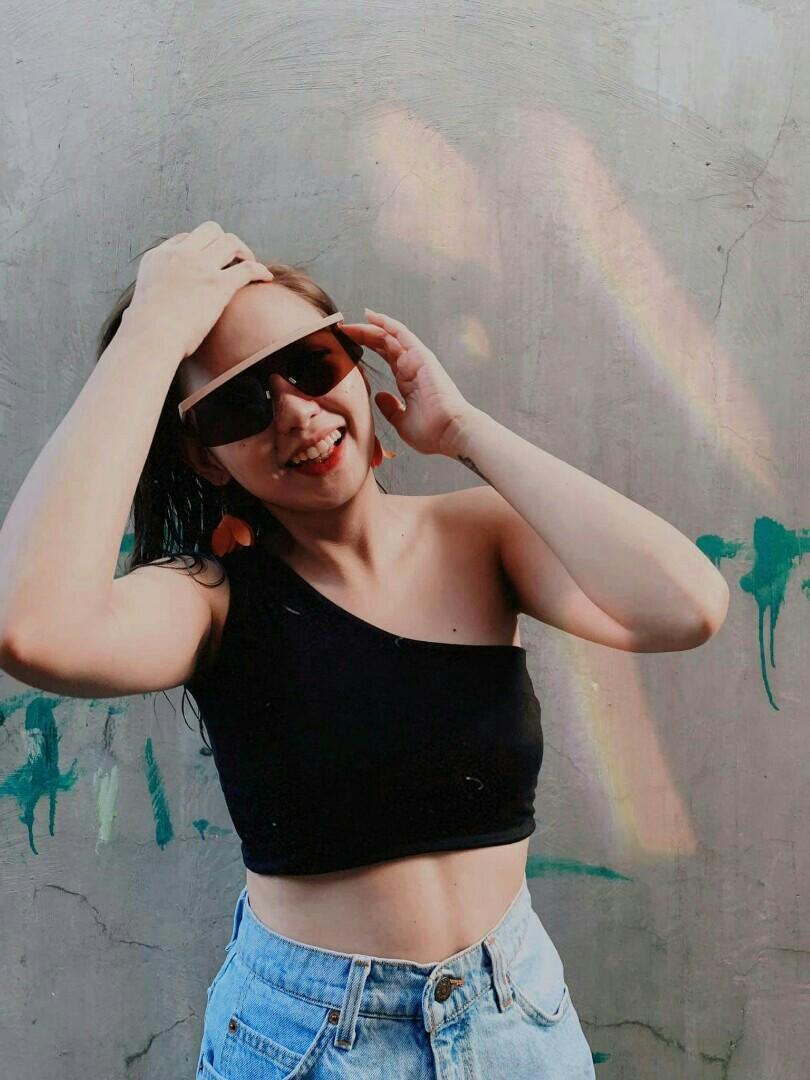 One Off Shoulder Sando Crop Top, Women's Fashion, Tops, Sleeveless on ...