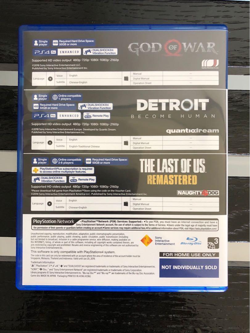 PS4 bundle games (God of war, Detroit become human, The last of us ...
