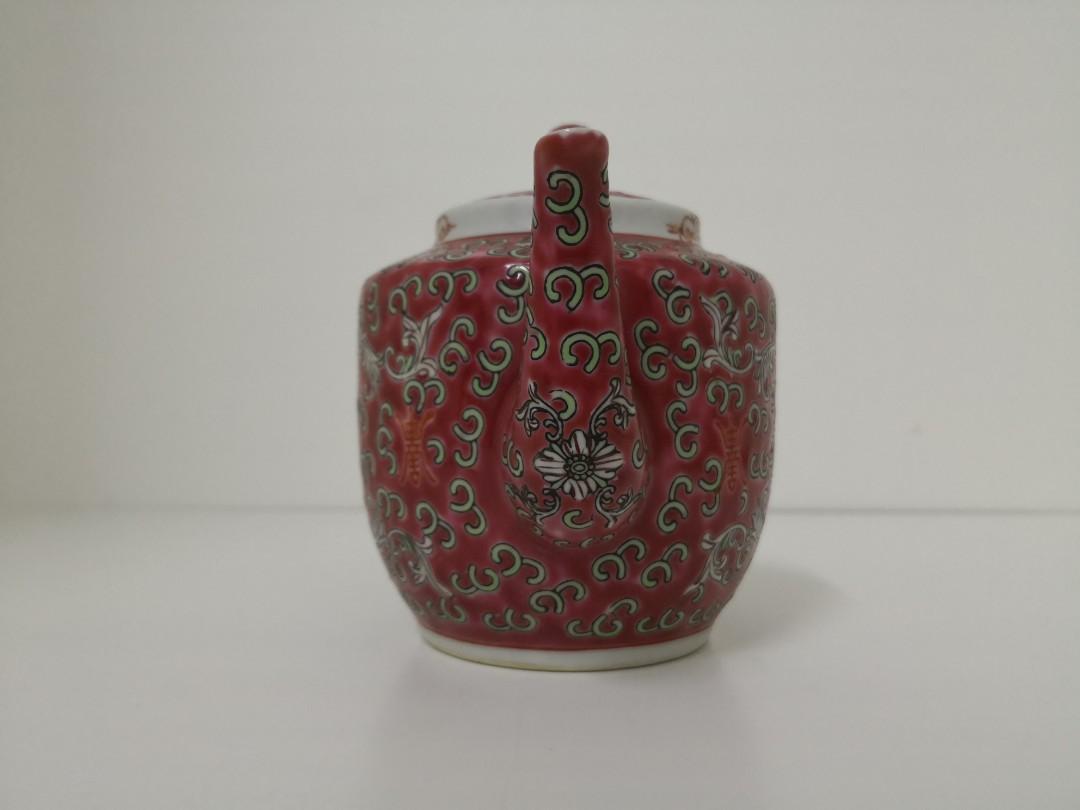 Vintage Chinese red flower teapot, Furniture & Home Living, Home Decor ...