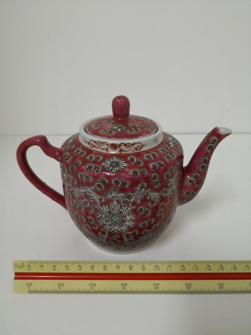 Vintage Chinese red flower teapot, Furniture & Home Living, Home Decor ...