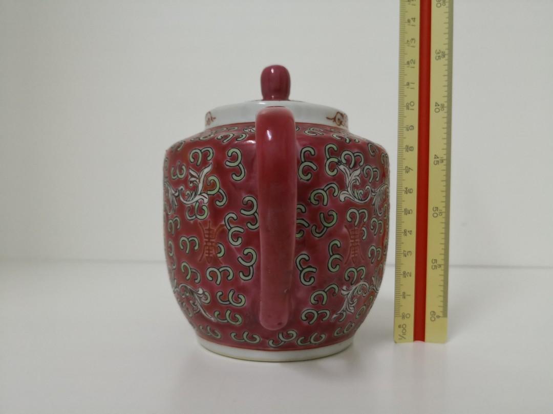 Vintage Chinese red flower teapot, Furniture & Home Living, Home Decor ...