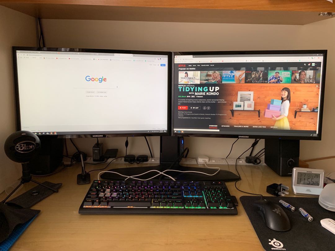 Dual Monitor Set Up with Desk Mount, Computers & Tech, Parts ...