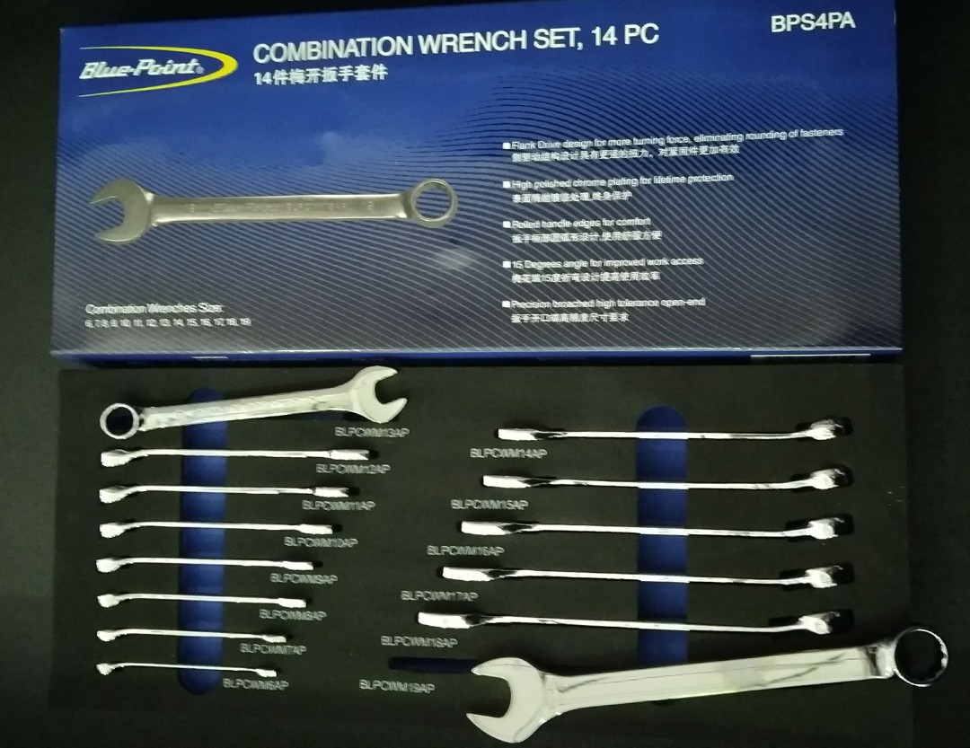 航太~超跑級保修用手工具~美國名牌Blue-Point (BPS4PA)6mm~19mm梅開扳手14件組, 汽機車零配件在旋轉拍賣