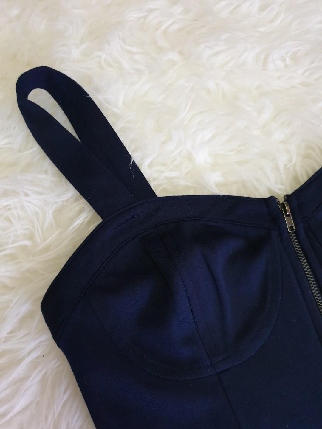 Dark Blue Corset Crop Top, Women's Fashion, Tops, Others Tops on Carousell