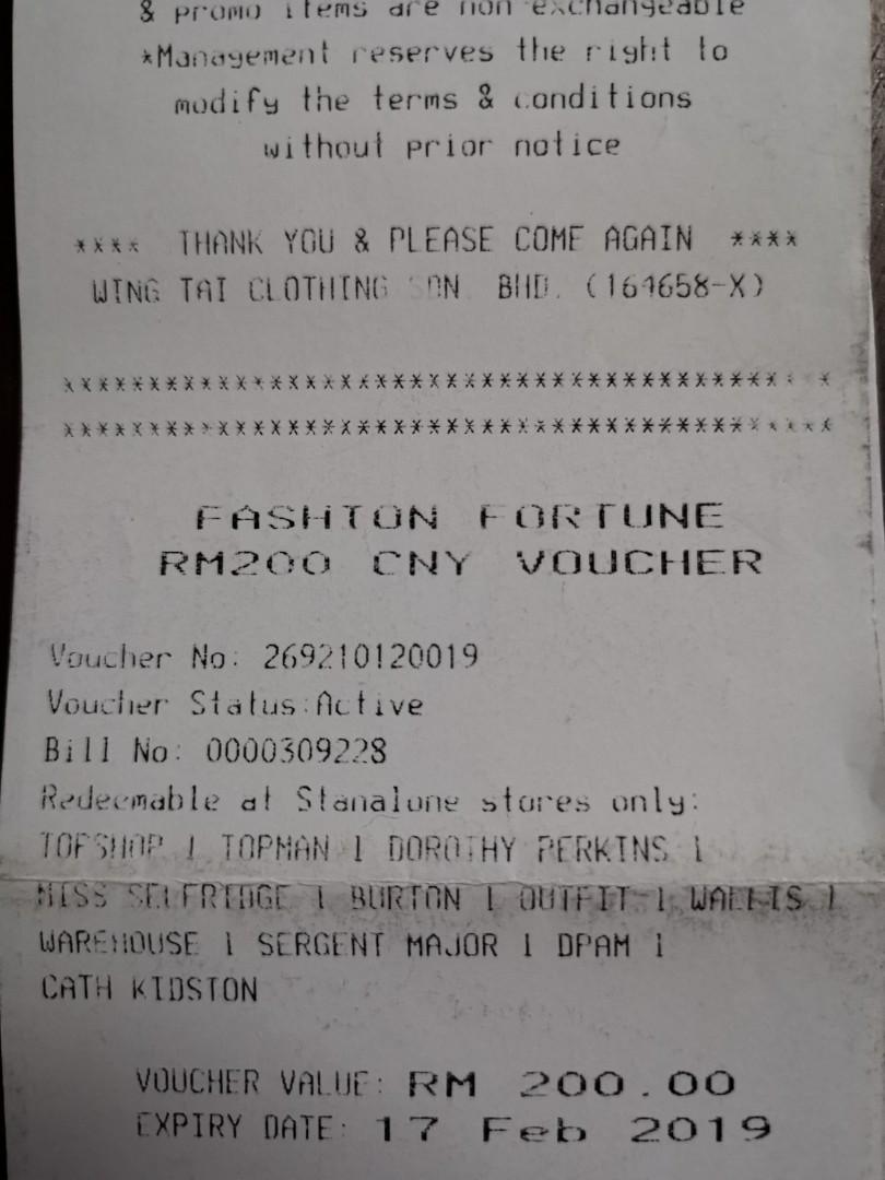 RM200 Voucher (Topshop, Topman, Dorothy Perkins, Miss Selfridge, Burton ...