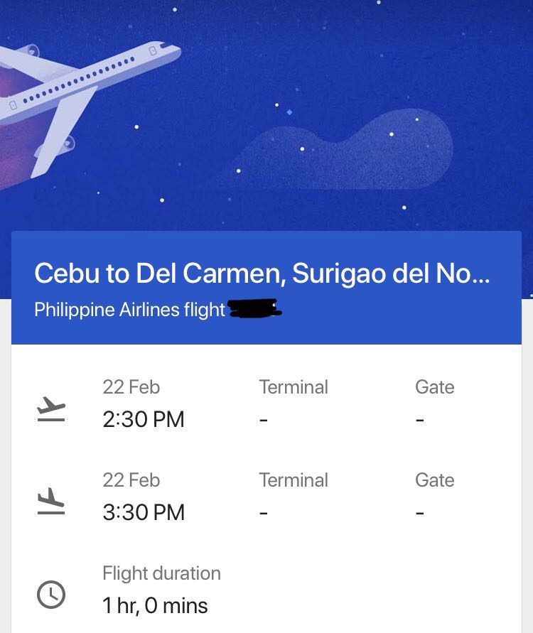 Philippine Airlines (PAL) Cebu to SIARGAO ticket Feb 22, Tickets ...