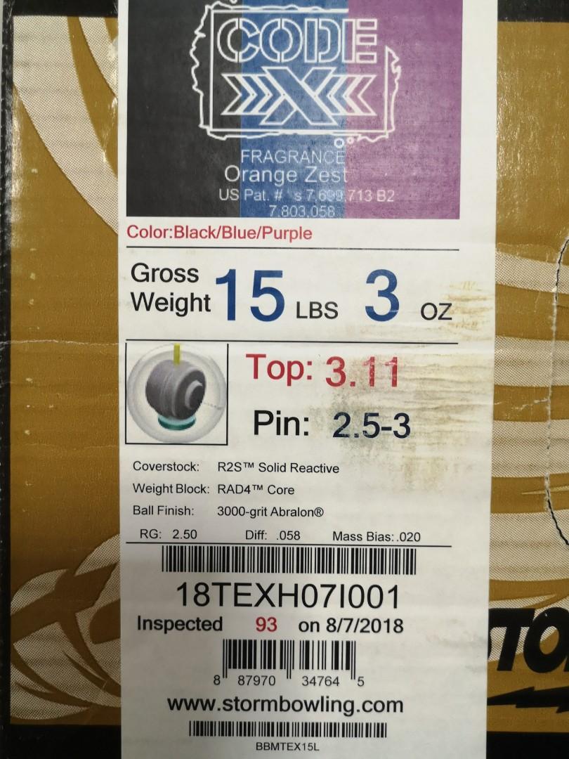 Undrilled 15lbs Storm Code xXx Bowling Ball, Sports Equipment, Sports & Games, Billiards ...