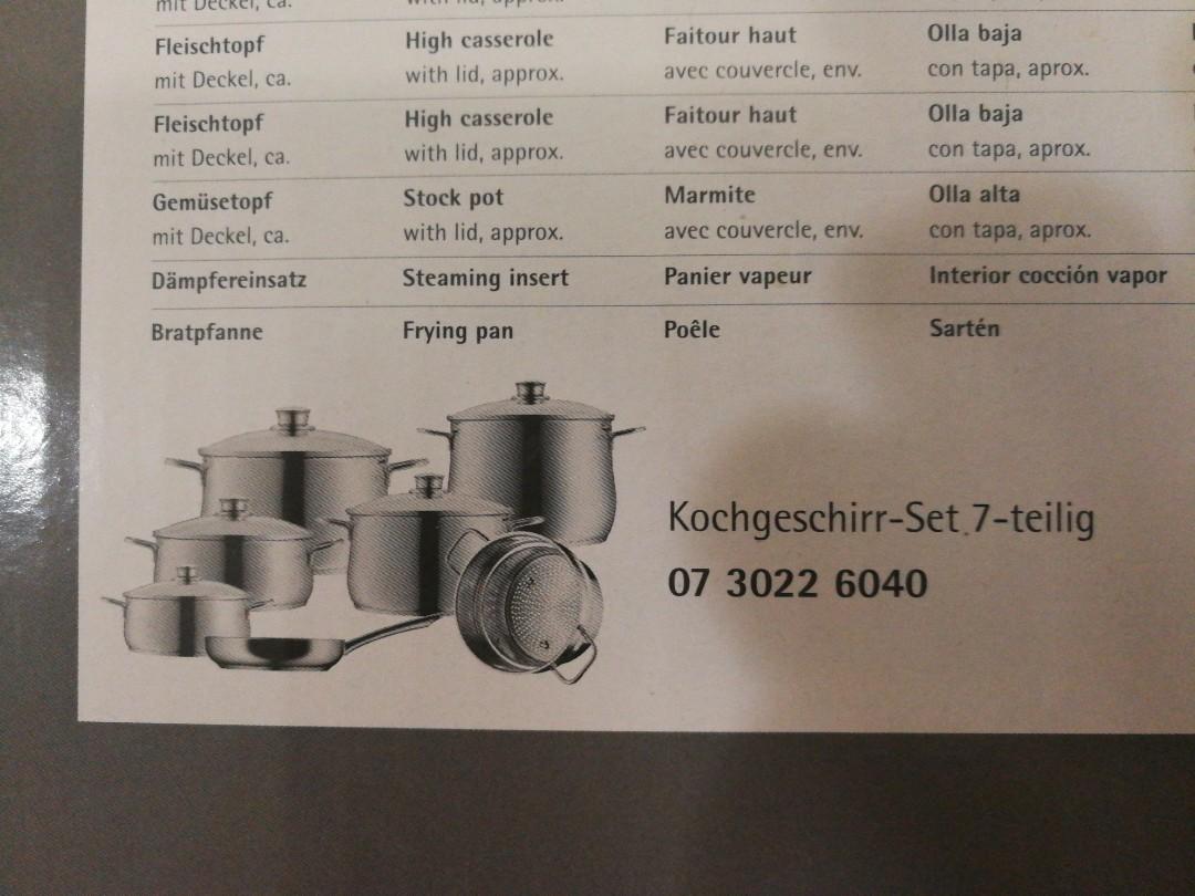 WMF Cookware Set Diadem Plus 7-pc, Furniture & Home Living, Kitchenware ...