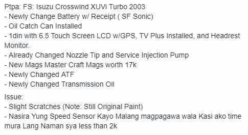 ISUZU CROSSWIND XUVi TURBO 2003, Cars for Sale on Carousell