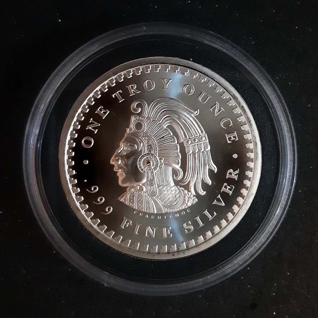1 oz Aztec Calendar Sun Stone Silver Coin Round with Capsule, Hobbies ...