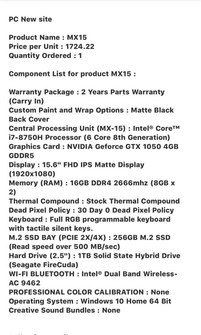 Aftershock MX-15 laptop, Computers & Tech, Laptops & Notebooks on Carousell