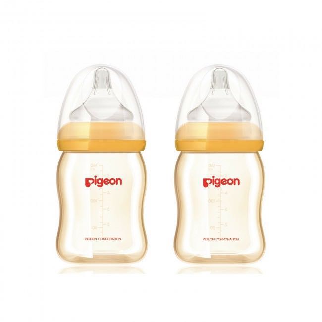 Brand New Pigeon SofTouch Peristaltic PLUS Wide Neck PPSU Bottle Orange Twin Pack 160ml, Babies ...