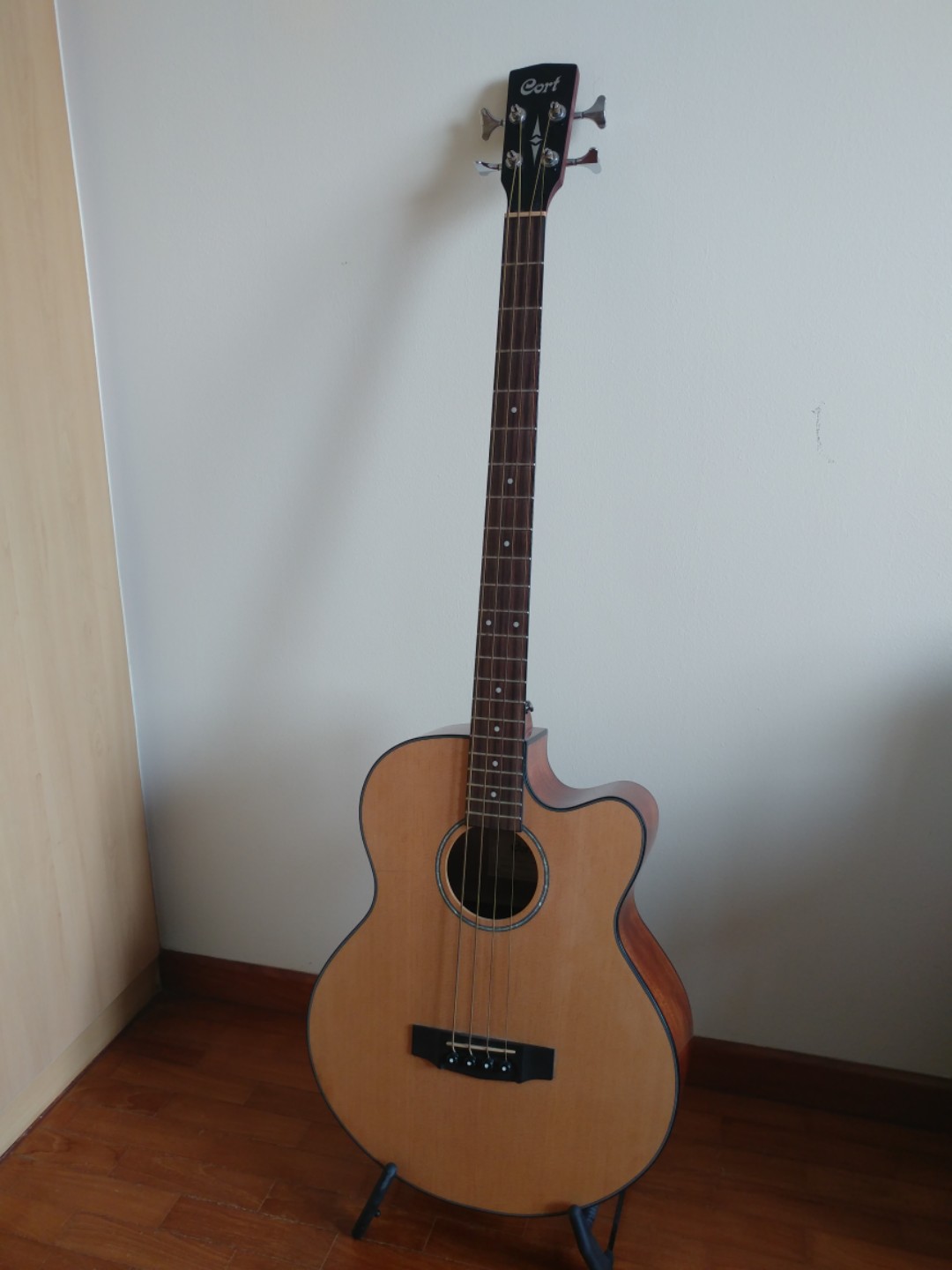 Cort acoustic bass guitar and stand, Hobbies & Toys, Music & Media ...