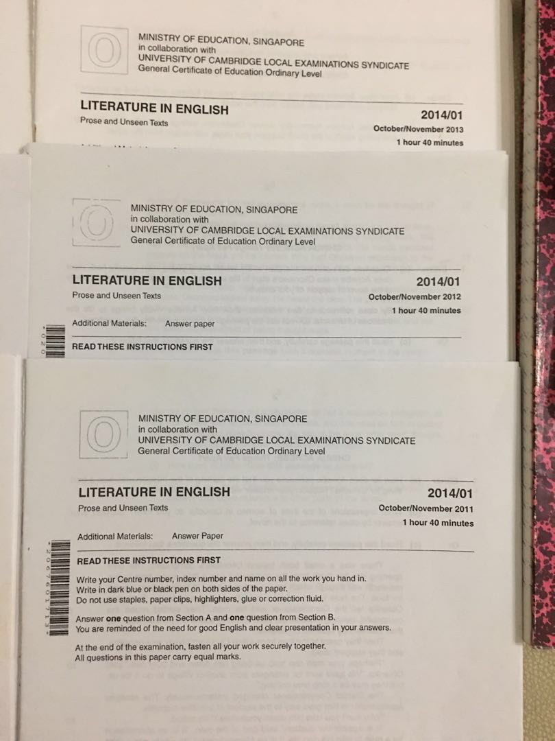 English Literature TYS O Level Ten Year Series paper 1 (2017, 2015-2003 ...