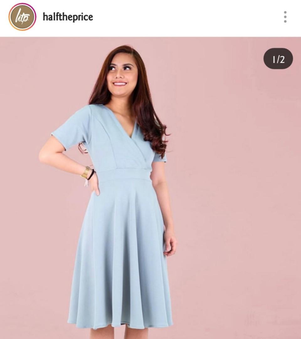 Half the Price (HTP Clothing) Light Blue Overlap Midi Dress, Women's ...